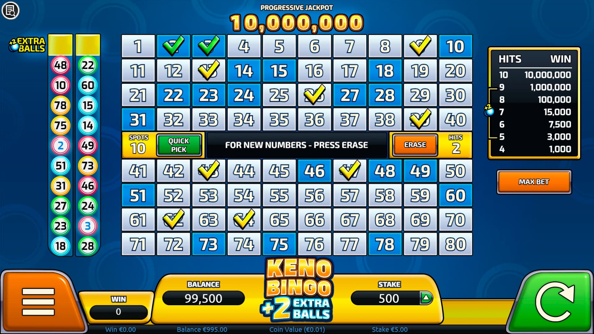 Keno Bingo +2 Extra Balls - Air Dice