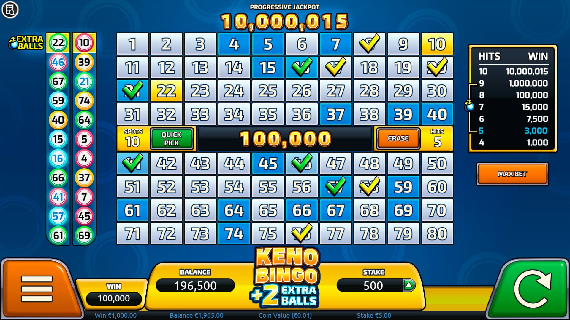 Keno Bingo +2 Extra Balls - Air Dice